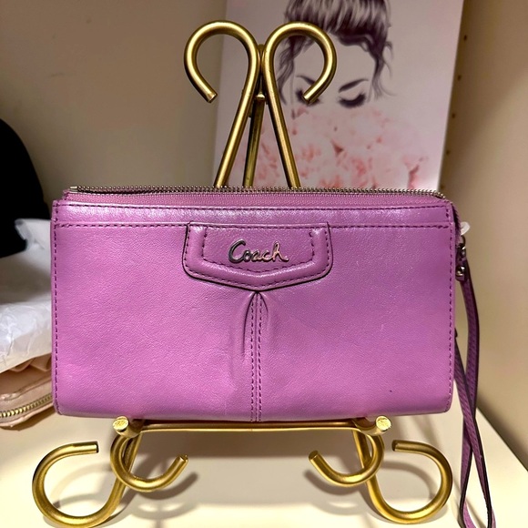 Coach | Bags | Coach Slim Pleated Wallet Wristlet In Lavender In Euc ...